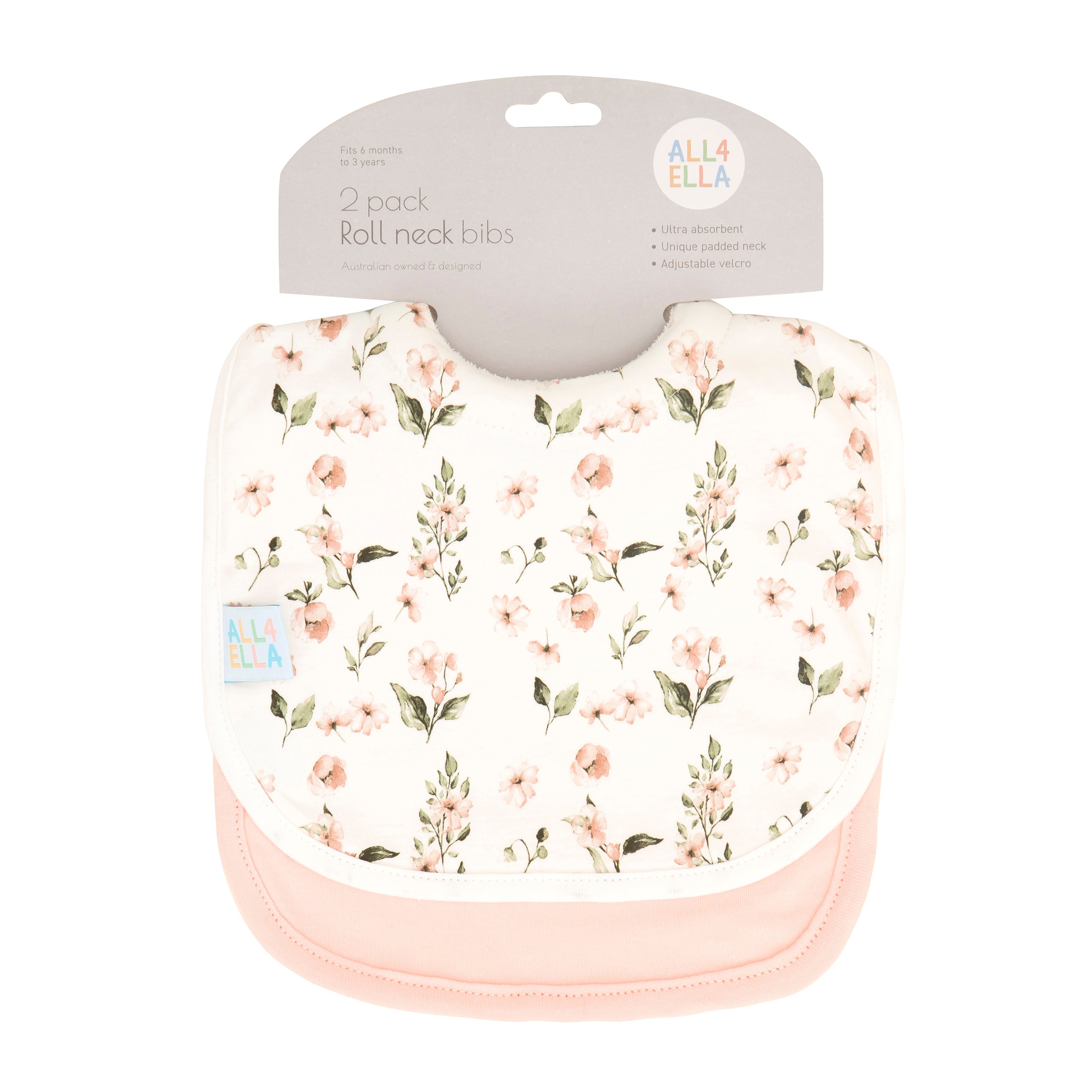 Roll Neck Bib 2pk - Pink Flower – Belly Beyond