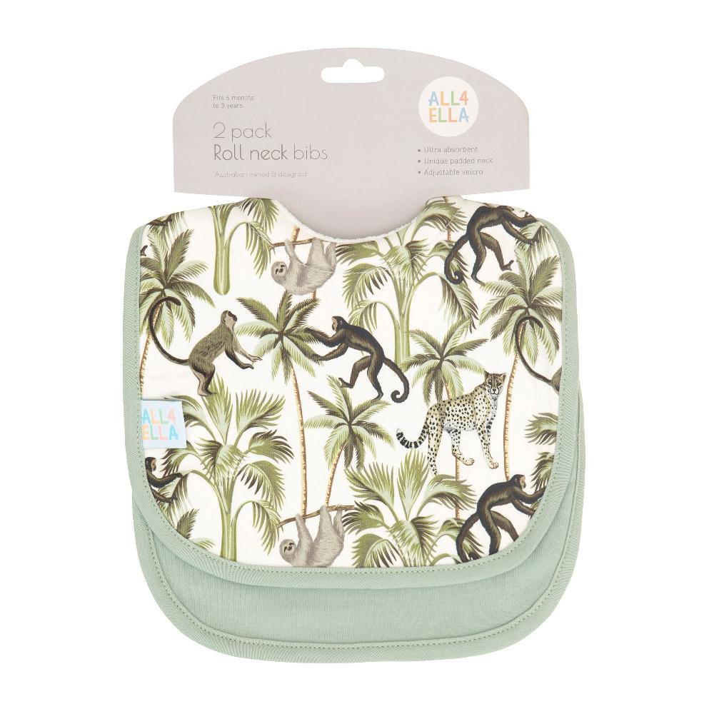 Roll Neck Bib 2pk - Monkey – Belly Beyond